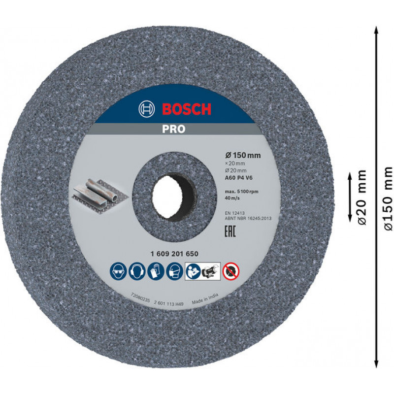 BOSCH Meule assiette PRO Metal, 150 x 20 x 20 mm, G60 1609201650
